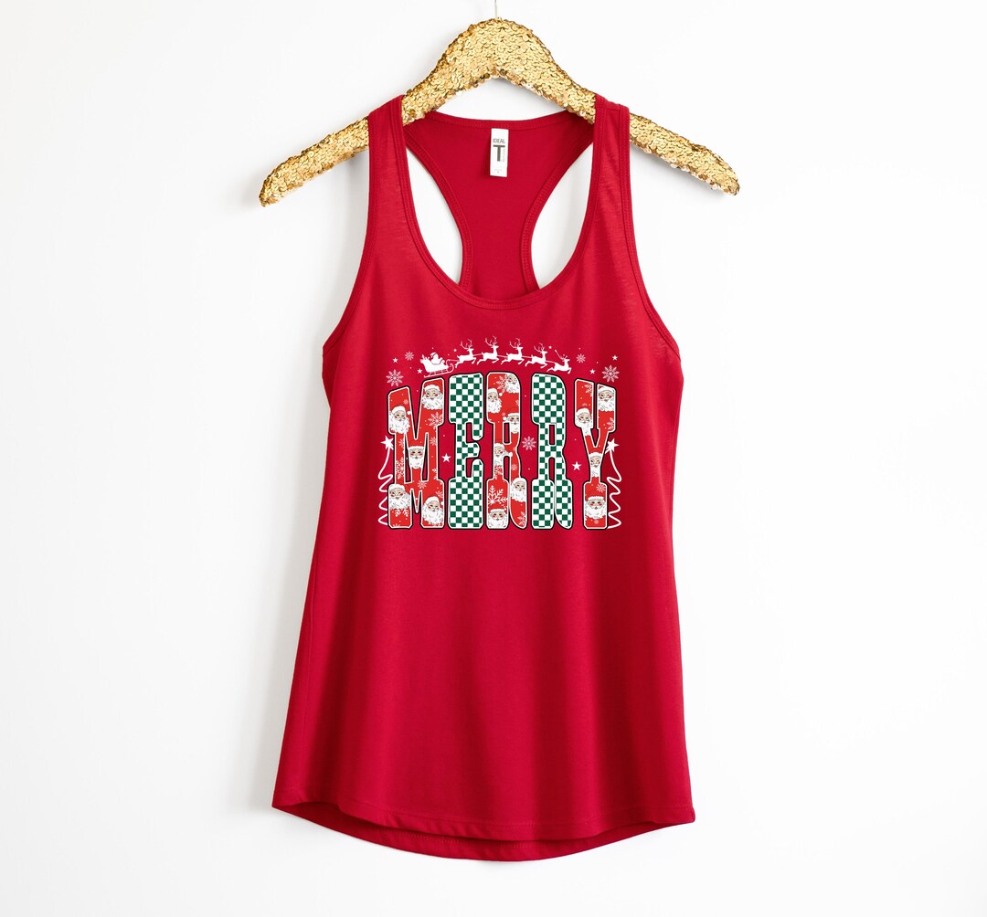 Retro Merry Christmas Tank Tops, Funny Christmas Tank Tops, Festive ...