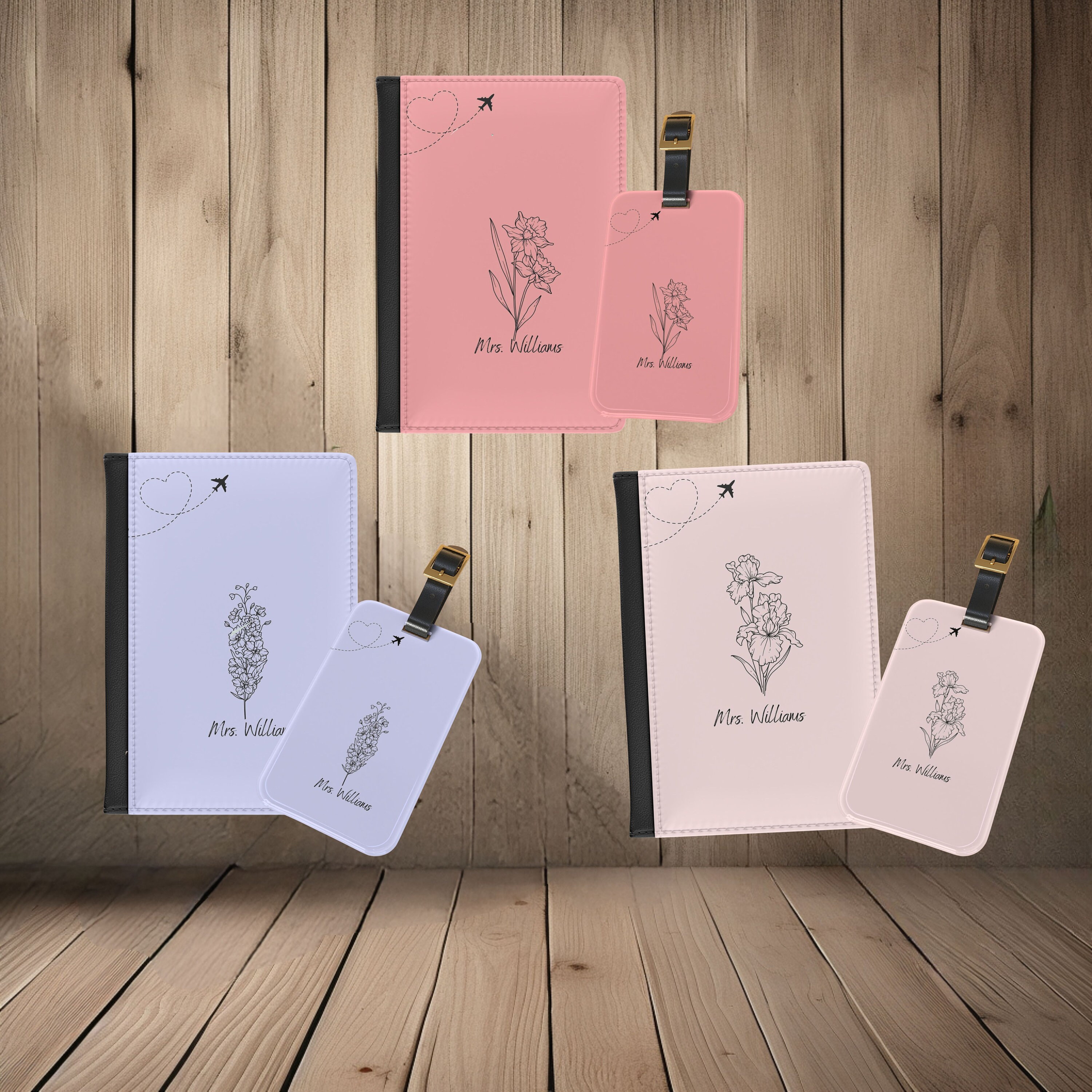 Personalized Birth Flower Passport Cover and Luggage Tag for Wife ...