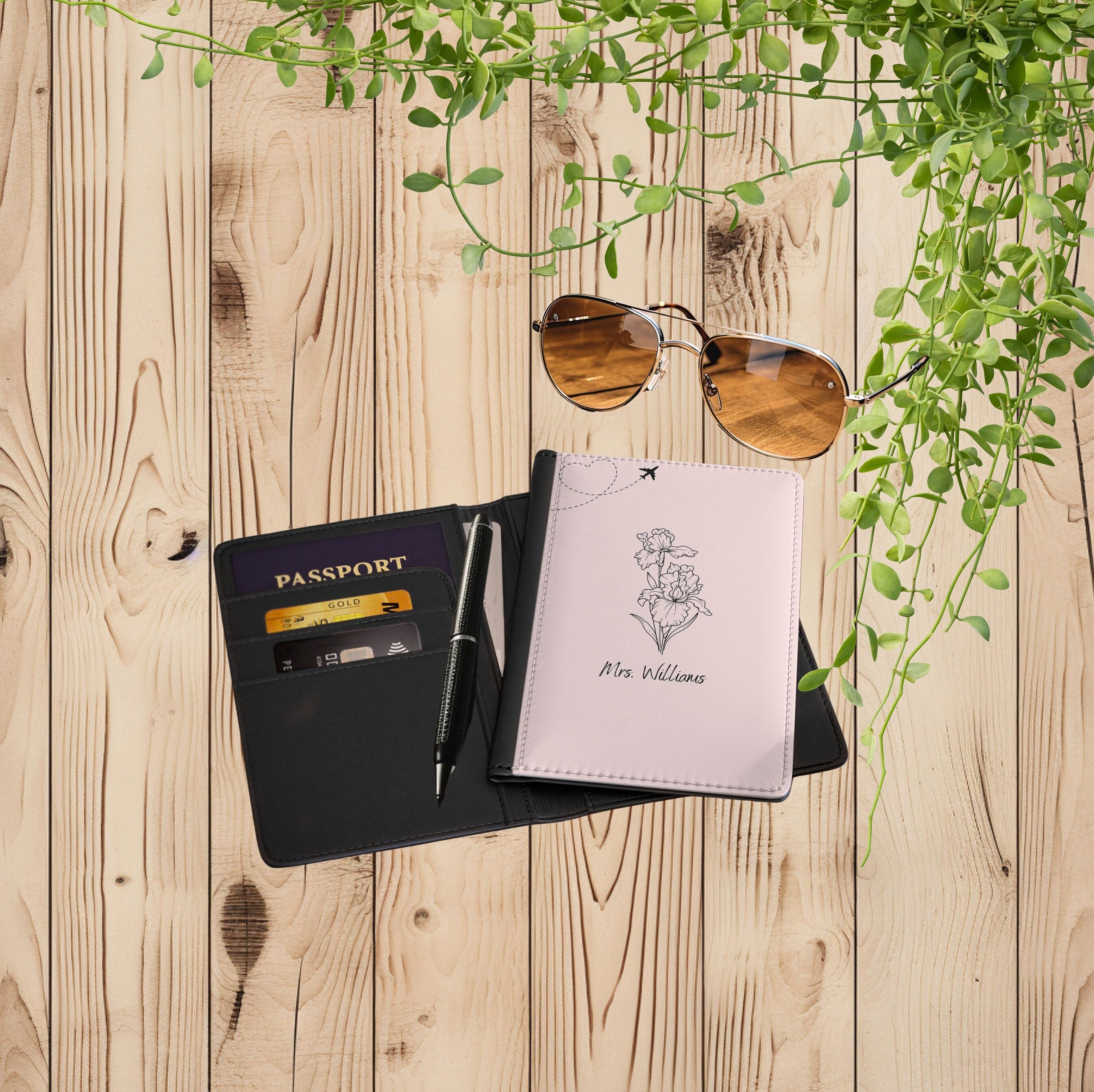 Personalized Birth Flower Passport Cover and Luggage Tag for Wife ...