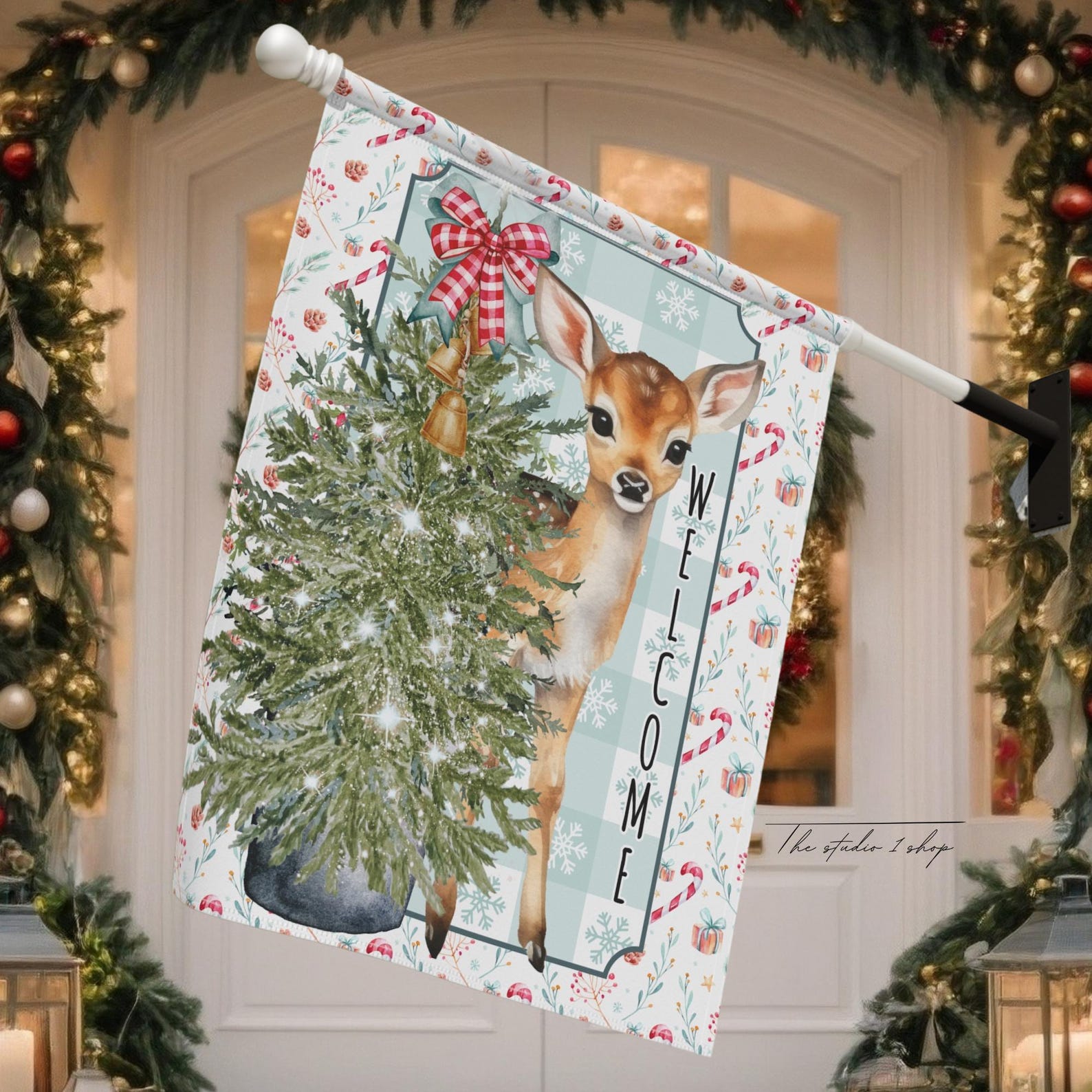 Winter Garden Flag Christmas House Flag Reindeer Garden Flag Pine Tree ...
