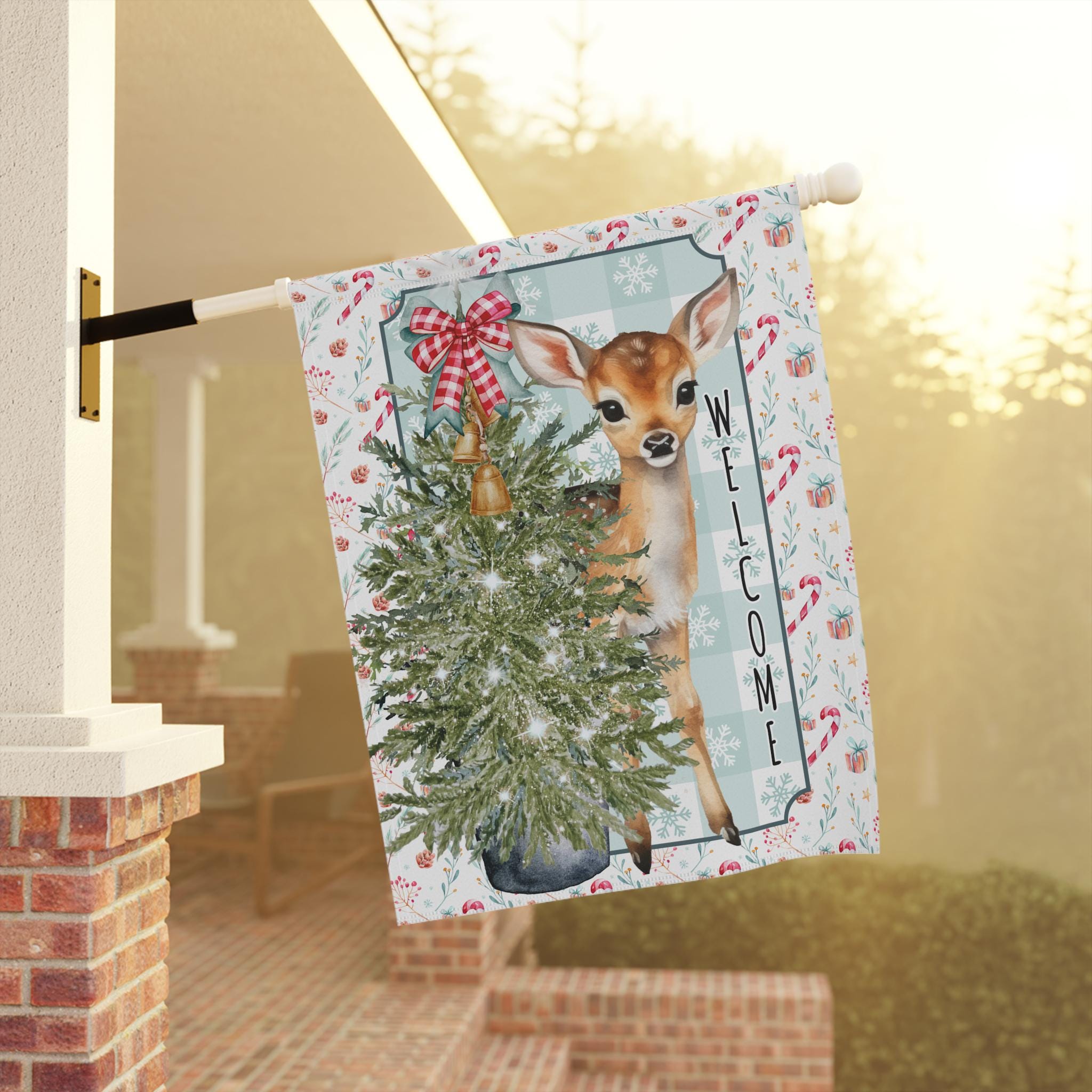 Winter Garden Flag Christmas House Flag Reindeer Garden Flag Pine Tree ...