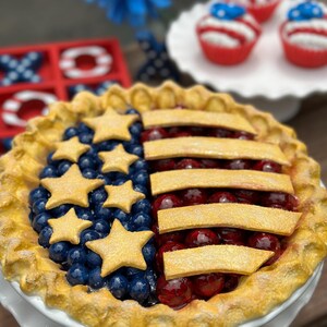 Fake Large Patriotic Pie Cherry and Blueberry 10.5 White Ceramic Dish ...