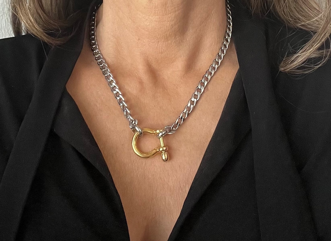 Necklace With Silver Curb Chain With Gold Horseshoe Clasp Necklace and ...
