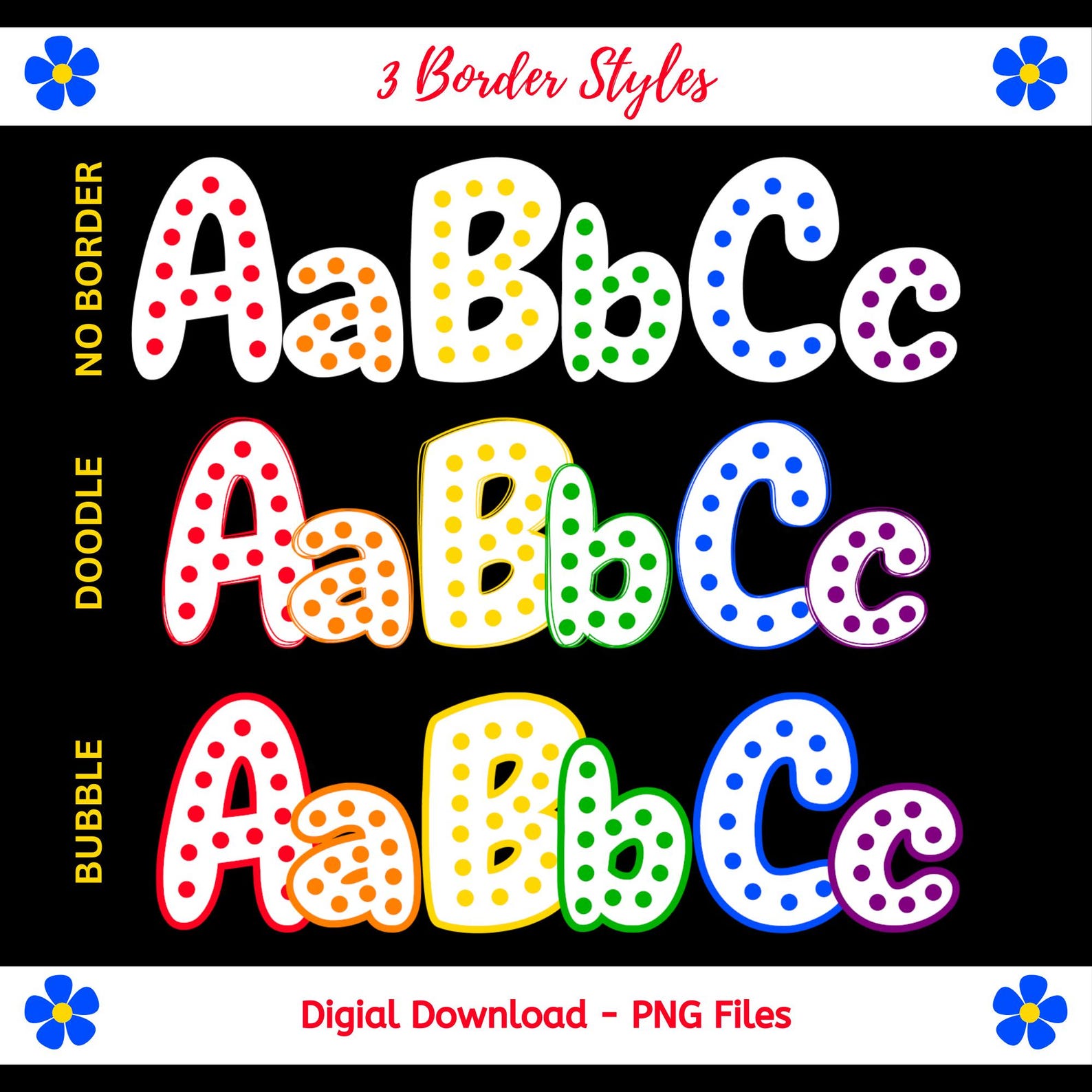 Rainbow Marquee Dots Digital Alphabet Set, Printable PNG Font Alpha ...