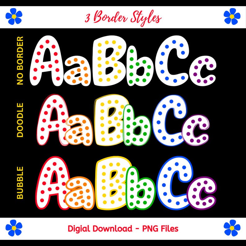 Rainbow Marquee Dots Digital Alphabet Set, Printable PNG Font Alpha ...