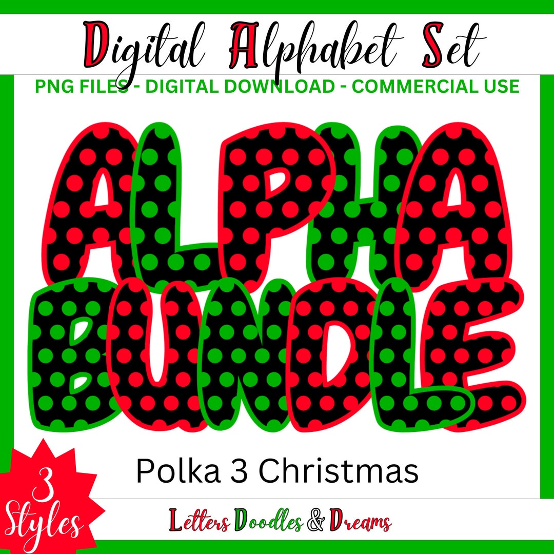 Christmas Polka Dot Digital Alphabet Set, Printable PNG Alpha Pack ...