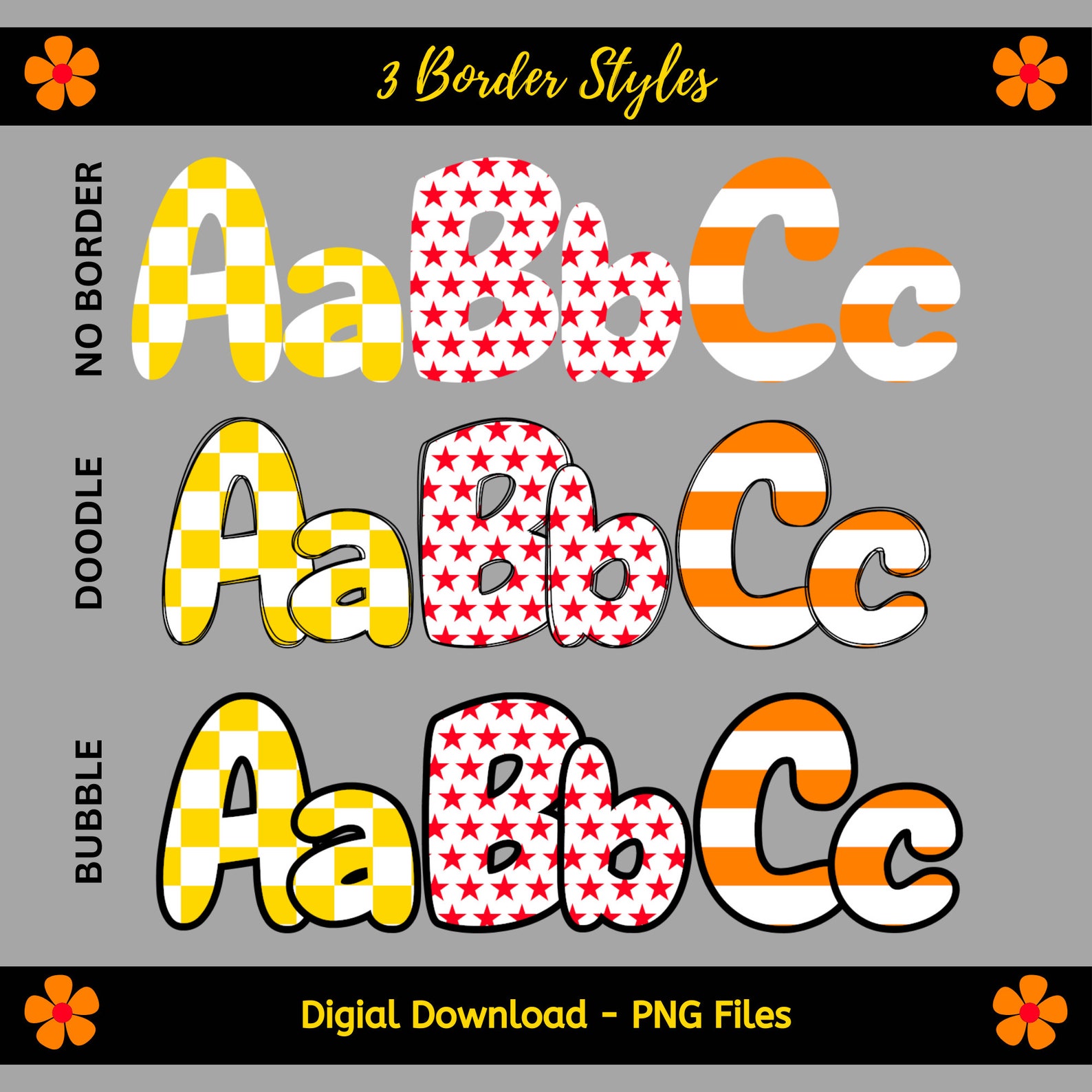 Checkers & Stars Digital Alphabet Set, Printable PNG Alpha Pack Design ...