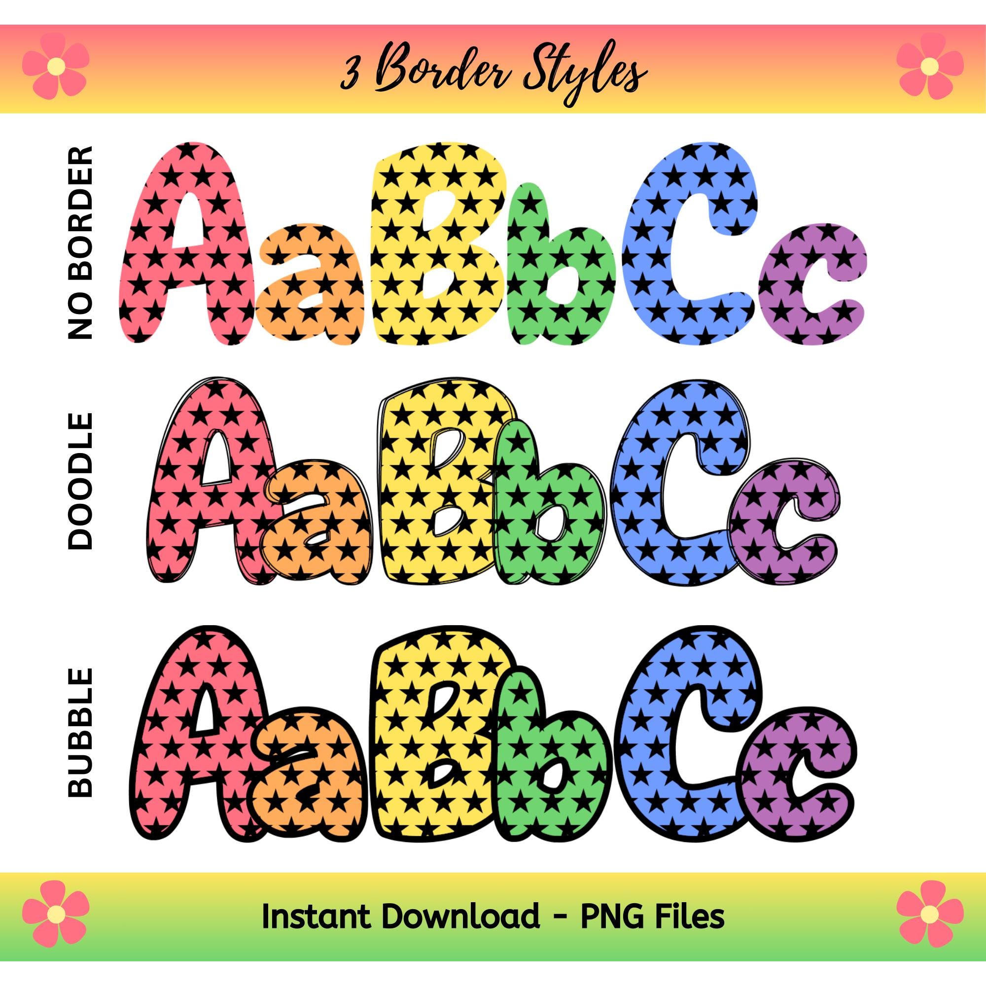 Pastel Stars Digital Alphabet Set, Printable PNG Alpha Pack Design ...