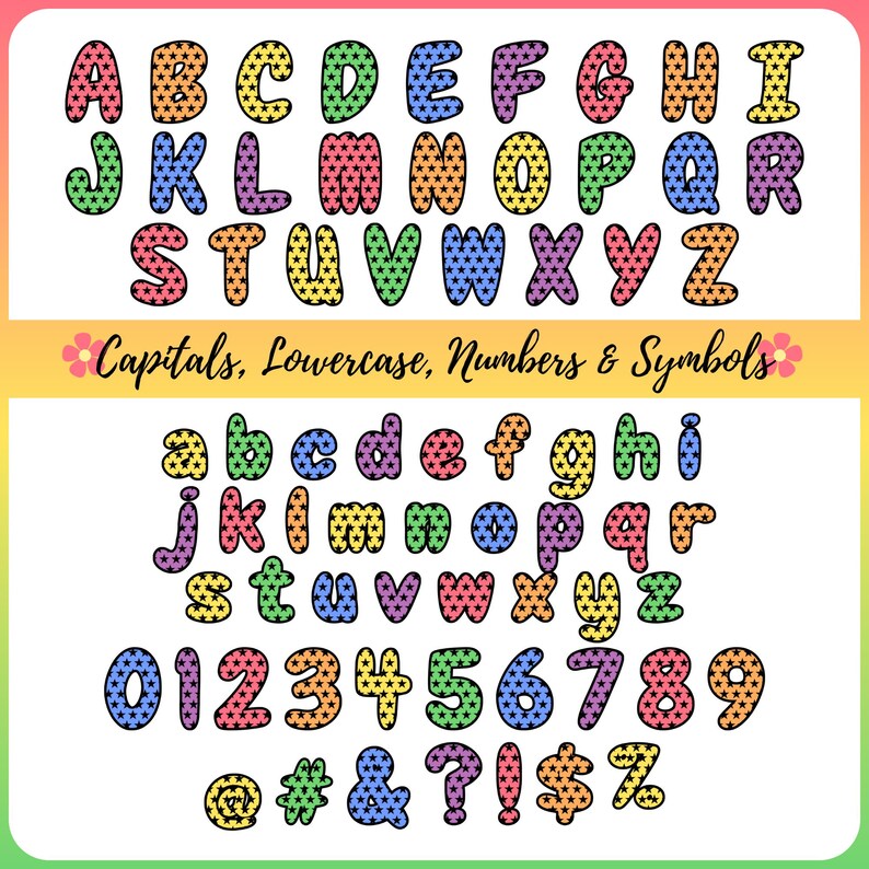 Pastel Stars Digital Alphabet Set, Printable PNG Alpha Pack Design ...