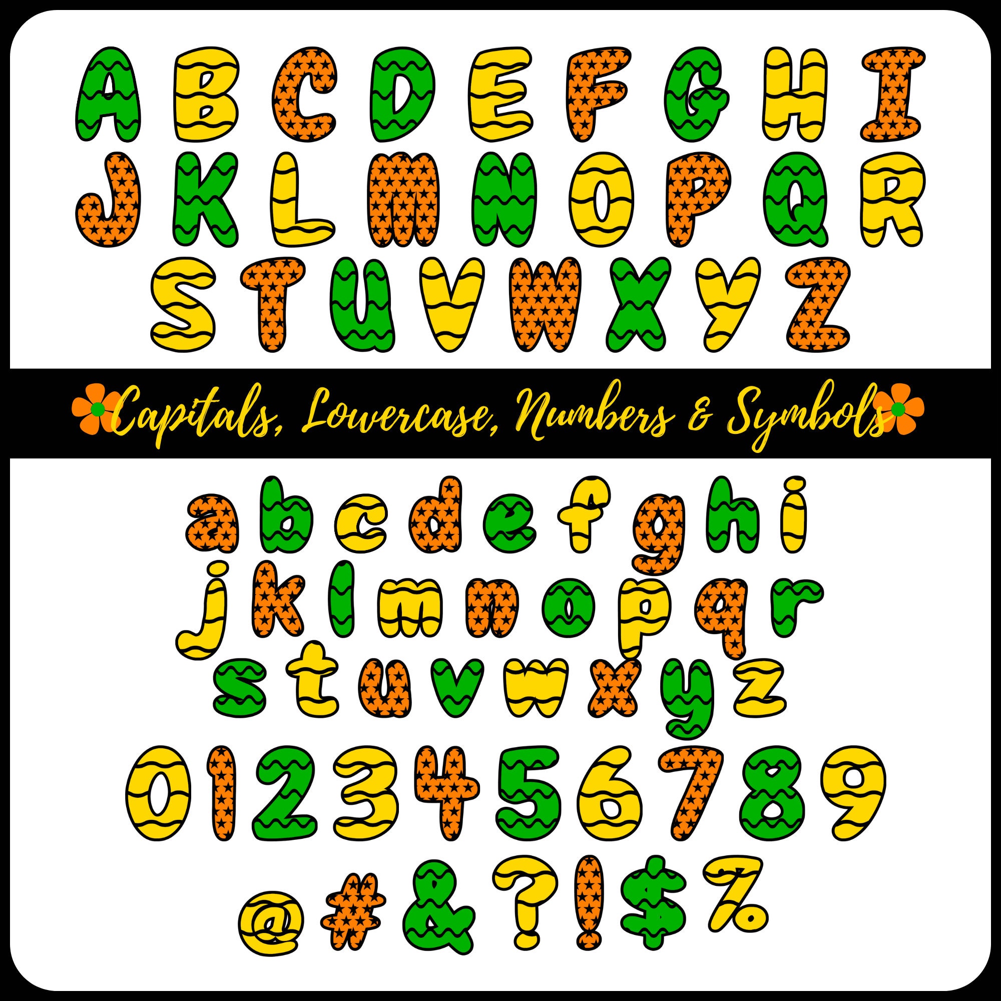 Stars & Streamers Digital Alphabet Set, Printable PNG Alpha Pack Design ...