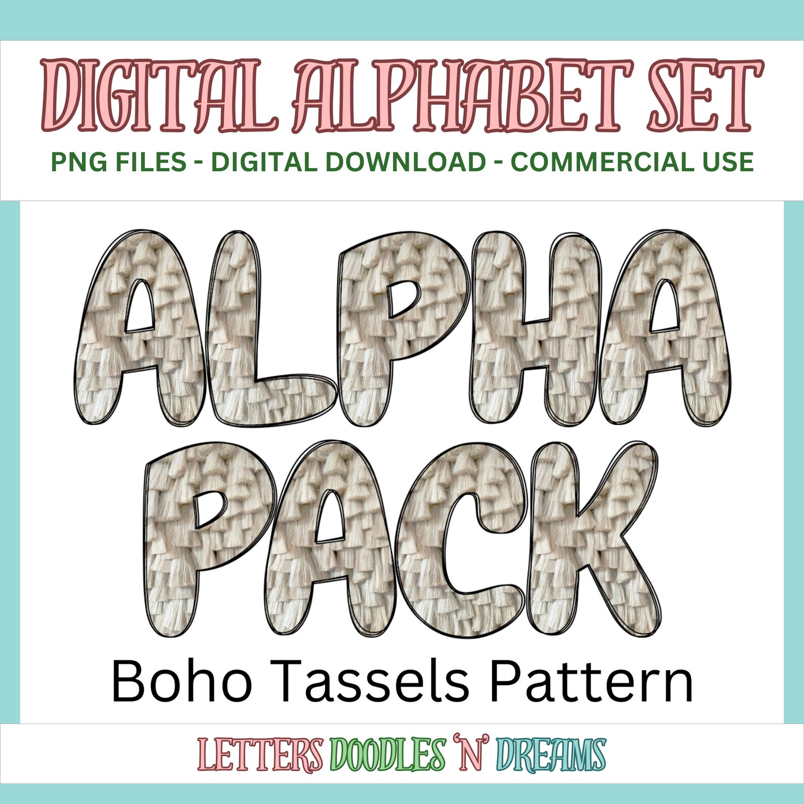 Boho Tassels Digital Alphabet Set, Printable PNG Alpha Pack Design ...