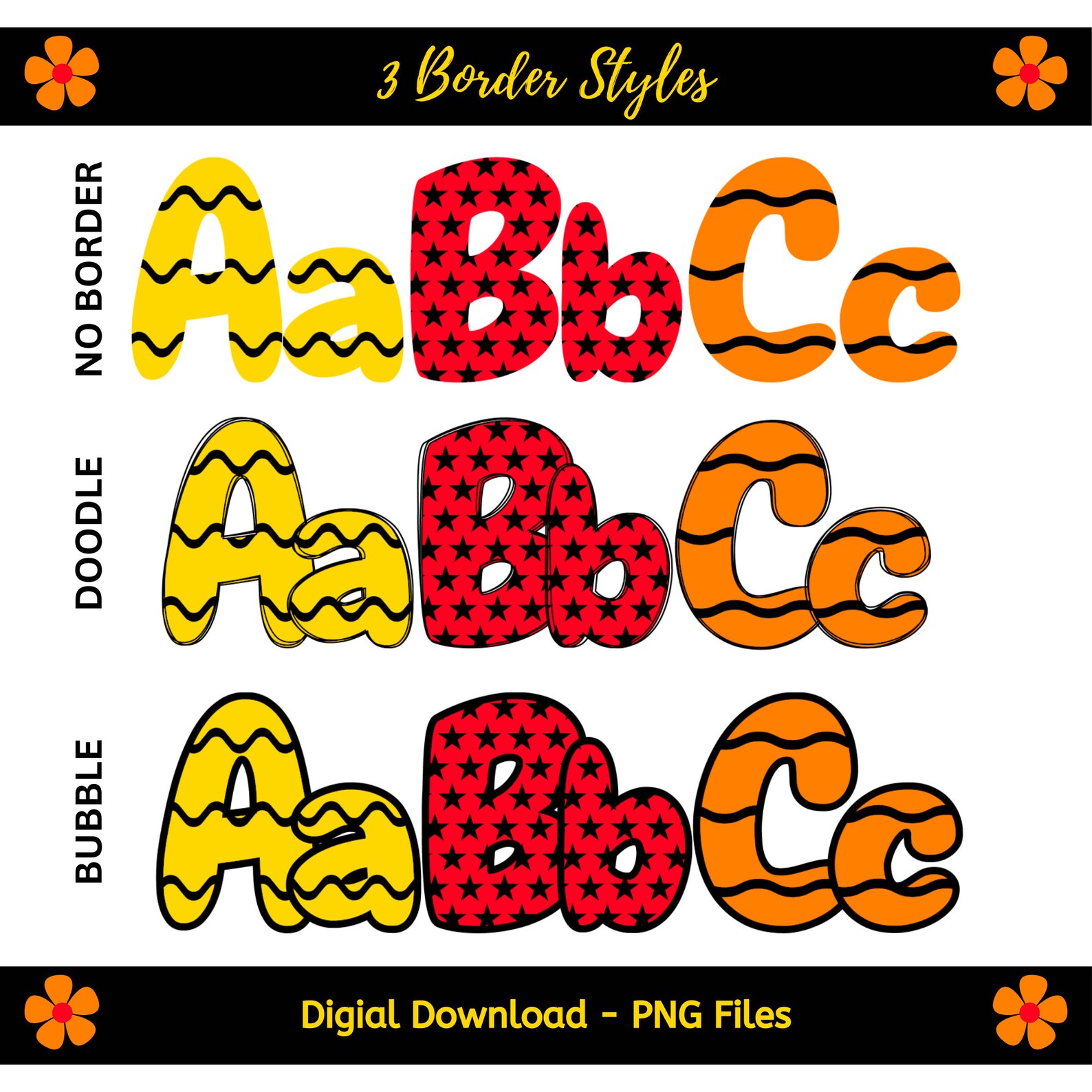 Stars & Streamers Digital Alphabet Set, Printable PNG Alpha Pack Design ...