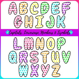 Bright Polka Dot Alpha Doodle Letter Font PNG Clipart Printable Digital ...