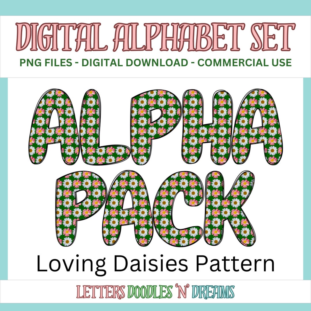 Daisies Digital Alphabet Set, Printable PNG Alpha Pack Design, Doodle ...