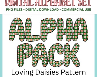 Pink Rose Digital Alphabet Set, Printable PNG Alpha Pack Design, Doodle ...