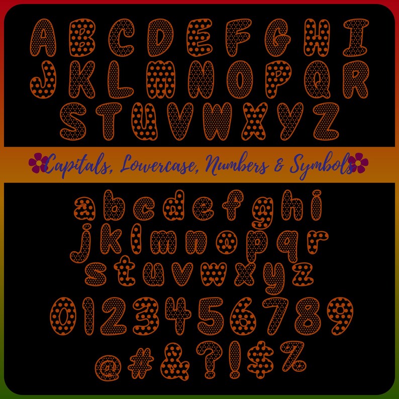 Dark Orange Polka Dot Digital Alphabet Set, Printable PNG Font Alpha ...