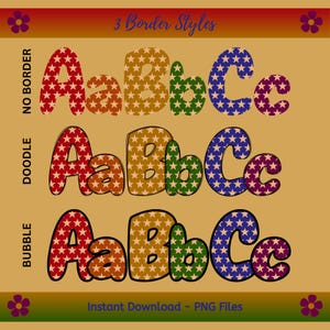 Vintage Rainbow Stars Digital Alphabet Set, Printable PNG Font Alpha ...