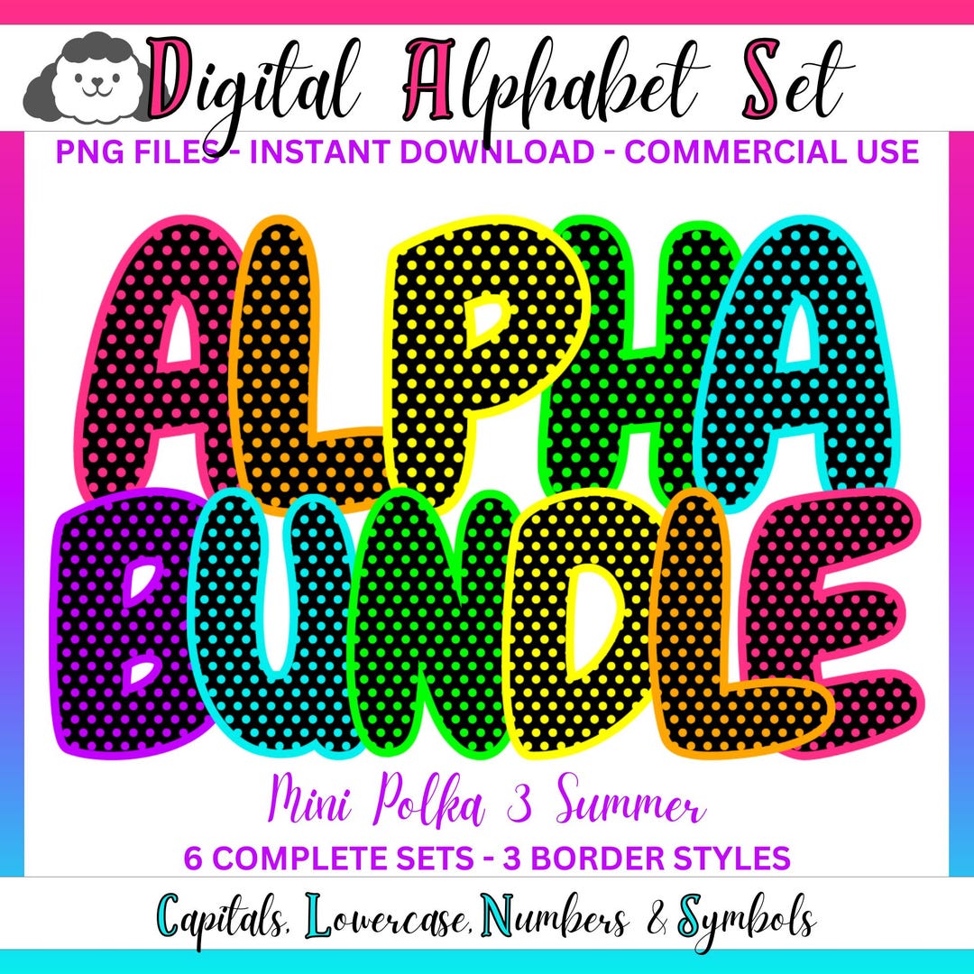 Bright Mini Polka Dot Alpha Doodle Letter Font PNG Clipart Printable ...
