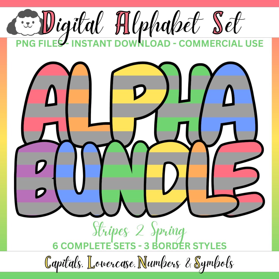 Pastel Wide Stripe Alpha Doodle Letter Font PNG Clipart Printable ...