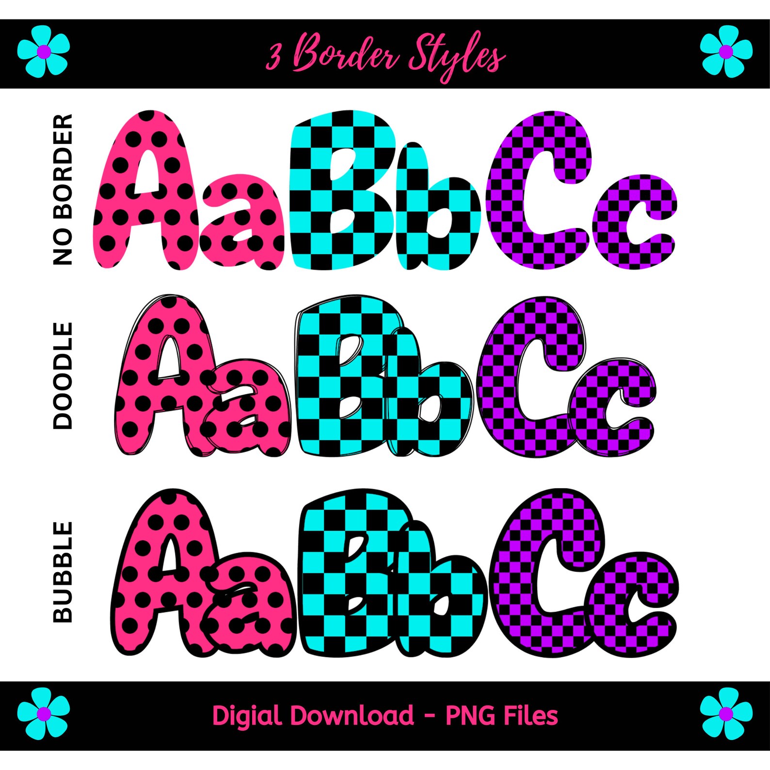 Polka & Checkers Digital Alphabet Set, Printable PNG Alpha Pack Design ...