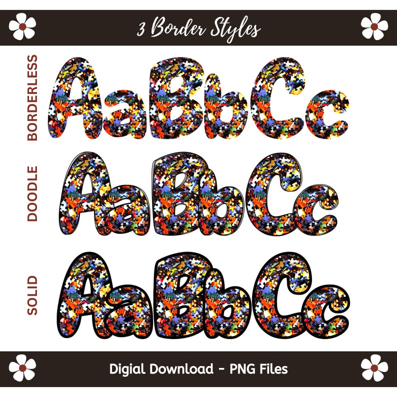 Puzzle Pieces Digital Alphabet Set, Printable PNG Alpha Pack Design ...