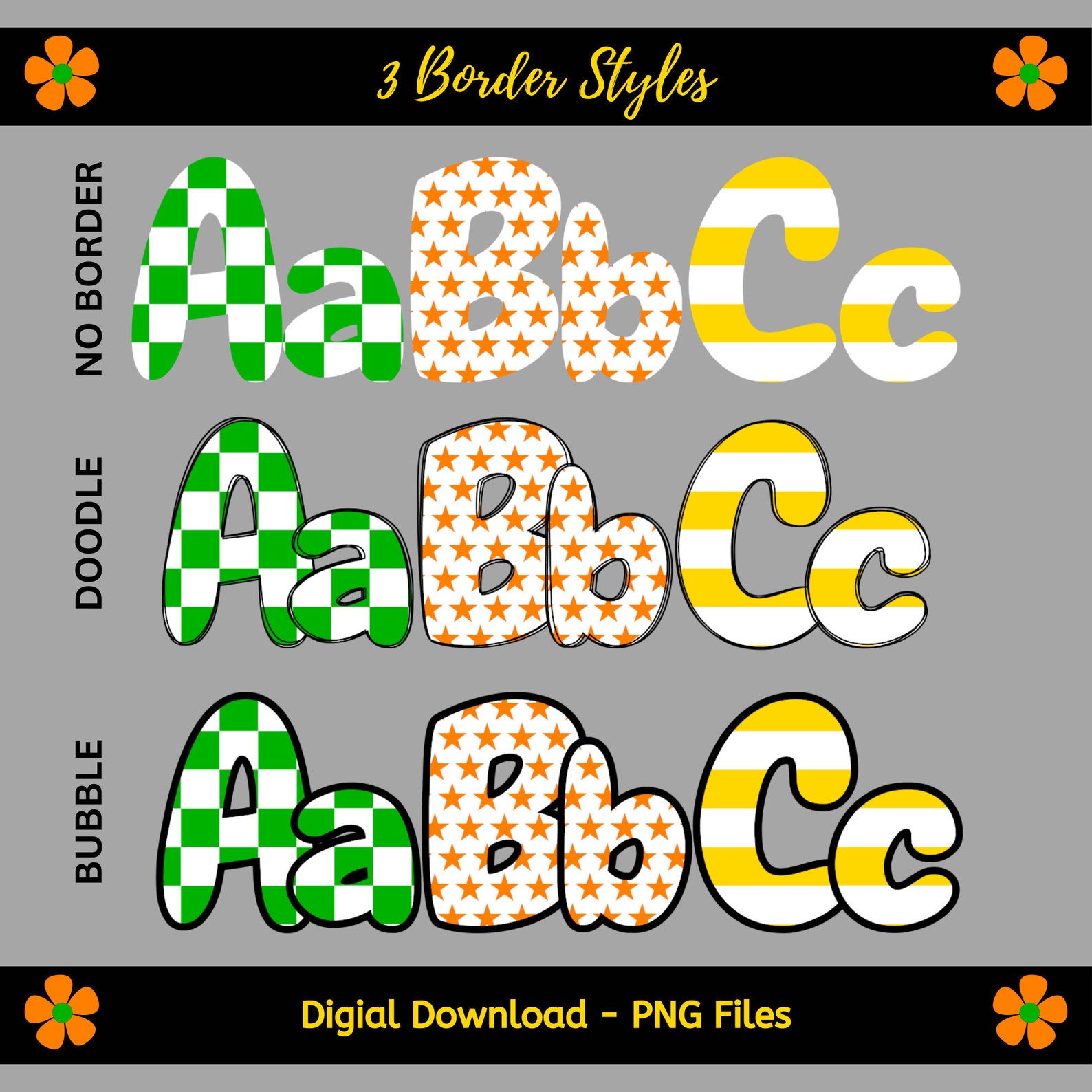 Checkers & Stars Digital Alphabet Set, Printable PNG Alpha Pack Design ...
