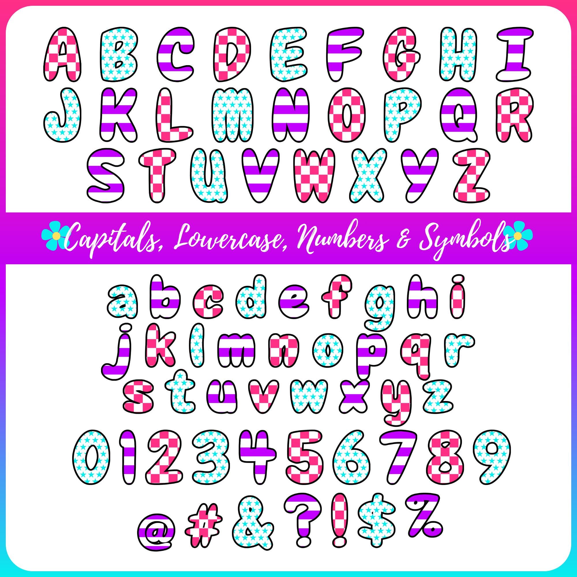 Checkers & Stars Digital Alphabet Set, Printable PNG Font Alpha Pack ...