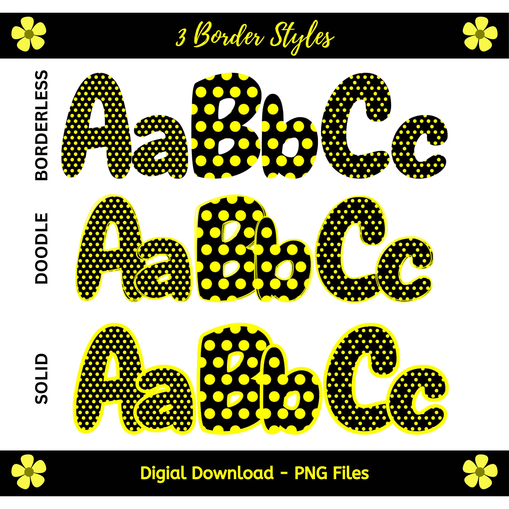 Yellow Polka Dots Digital Alphabet Set, Printable PNG Alpha Pack Design ...