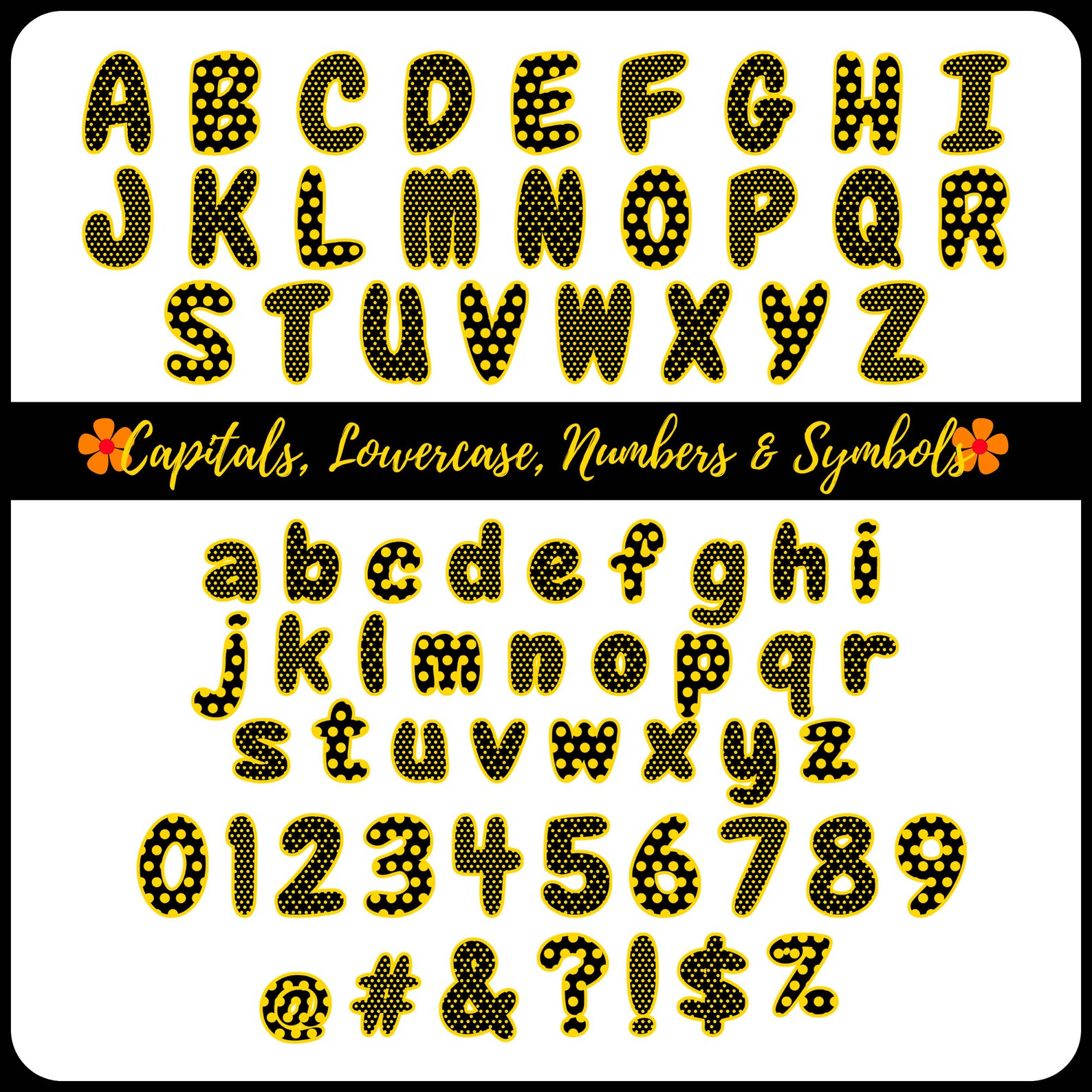 Yellow Polka Dot Digital Alphabet Set, Printable PNG Alpha Pack Design ...