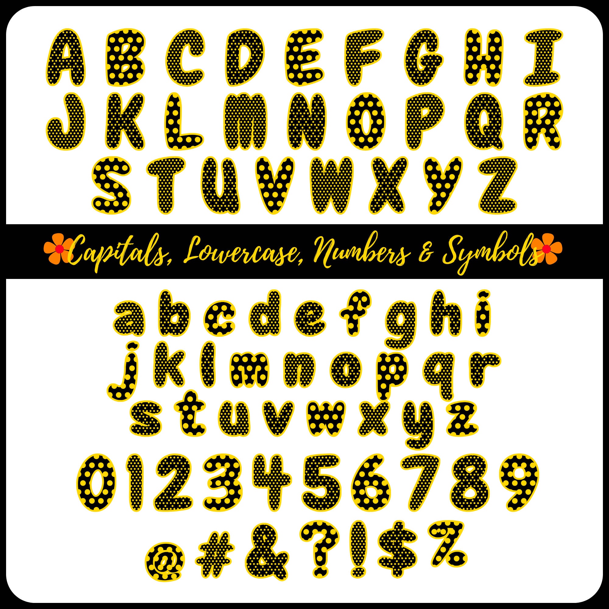 Yellow Polka Dot Digital Alphabet Set, Printable PNG Alpha Pack Design ...
