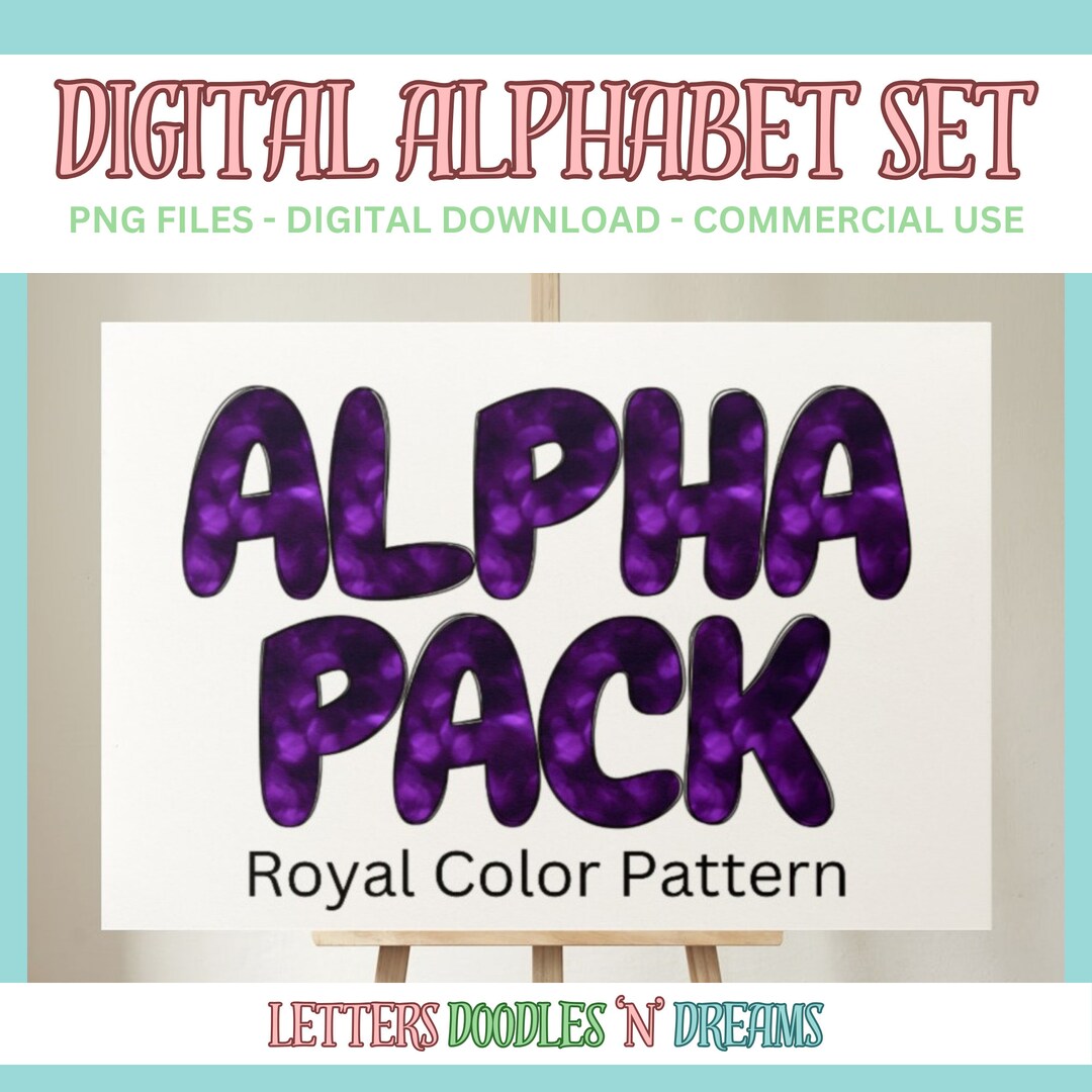 Purple Variegate Digital Alphabet Set, Printable PNG Alpha Pack Design ...