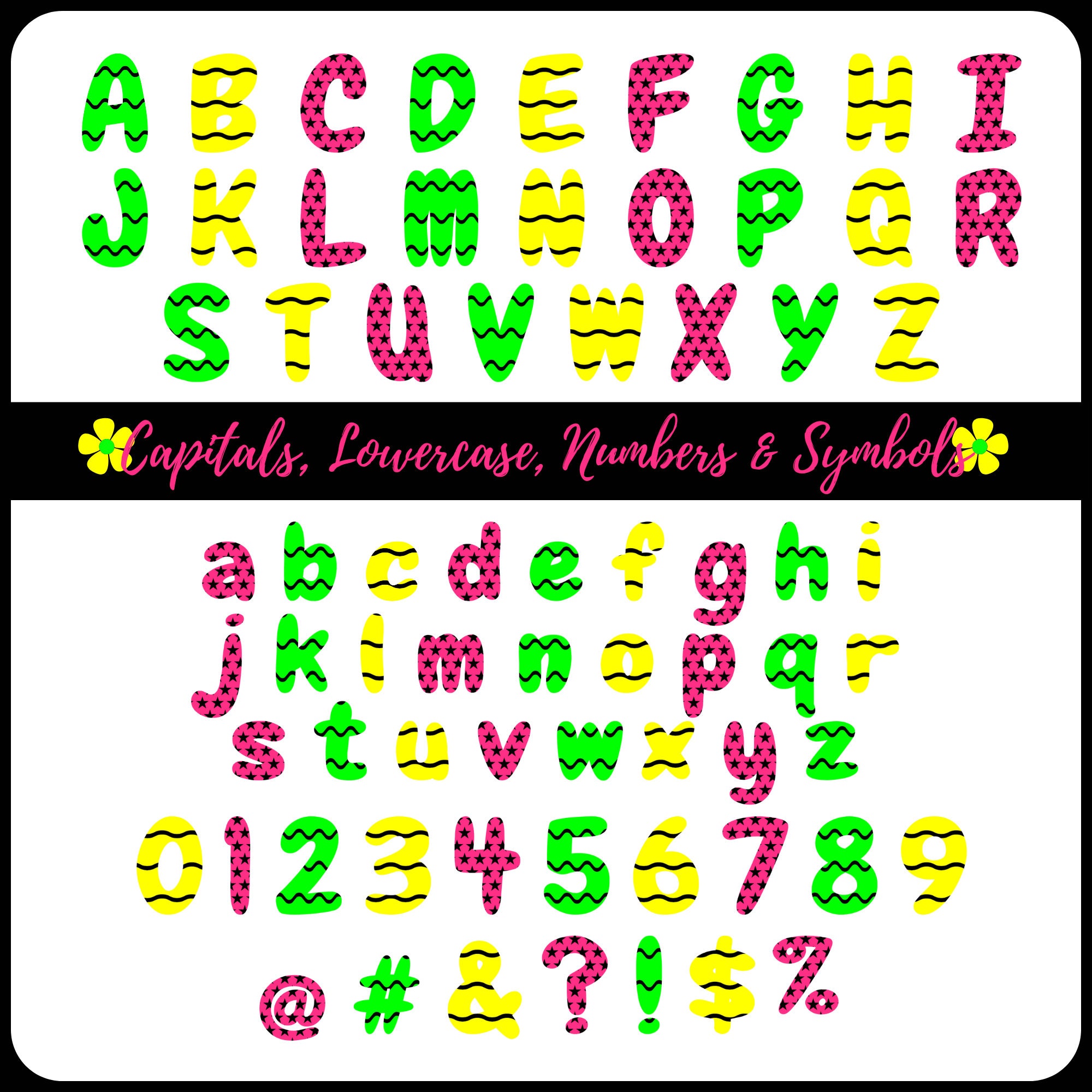 Stars & Streamers Digital Alphabet Set, Printable PNG Alpha Pack Design ...