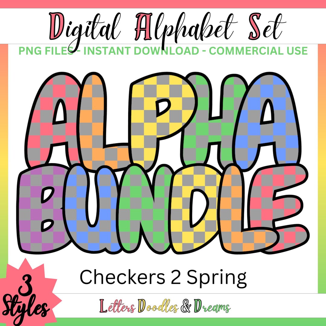 Pastel Checkerboard Alpha Doodle Letter Font Printable Digital Alphabet ...