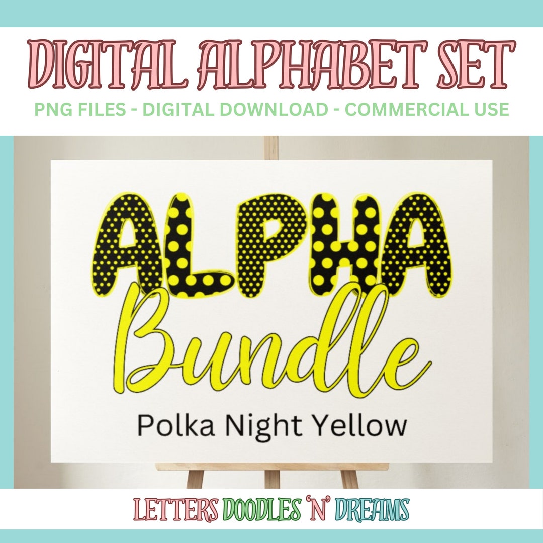 Yellow Polka Dots Digital Alphabet Set, Printable PNG Alpha Pack Design ...