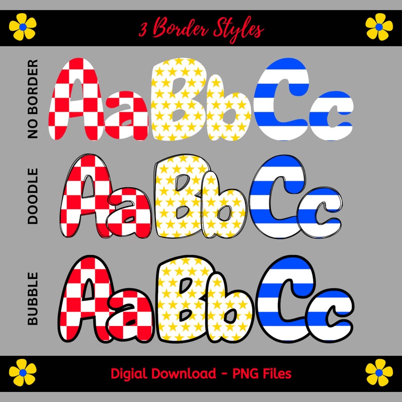 Checkers & Stars Digital Alphabet Set, Printable PNG Alpha Pack Design ...