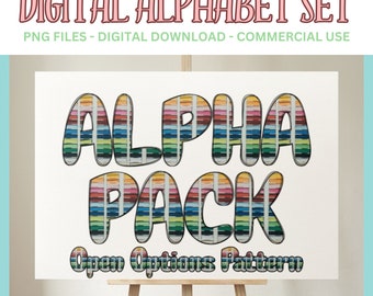 Checkers & Stars Digital Alphabet Set, Printable PNG Alpha Pack Design ...