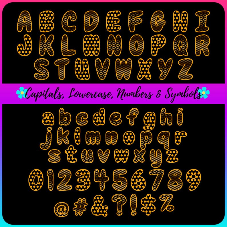Neon Orange Polka Dots Digital Alphabet Set, Printable PNG Alpha Pack ...