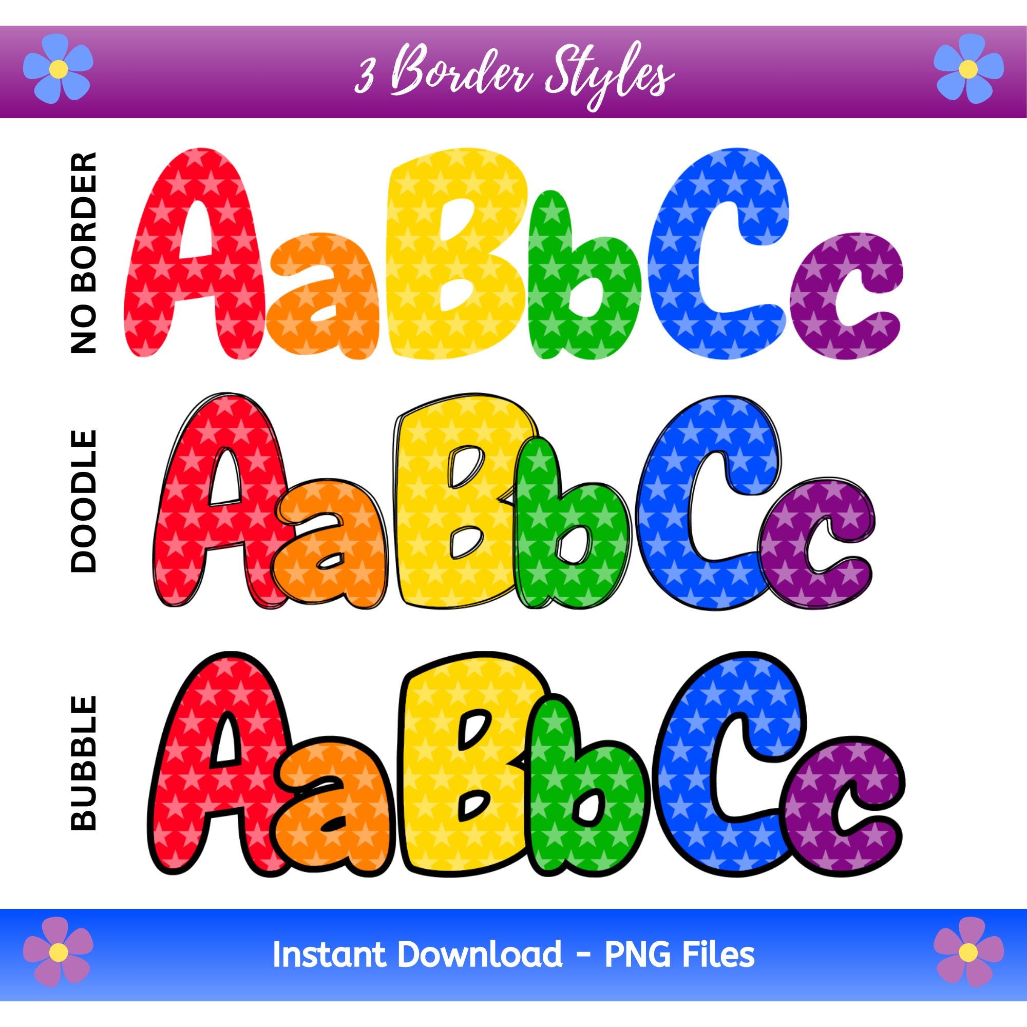 Monochrome Stars Digital Alphabet Set, Printable PNG Alpha Pack Design ...