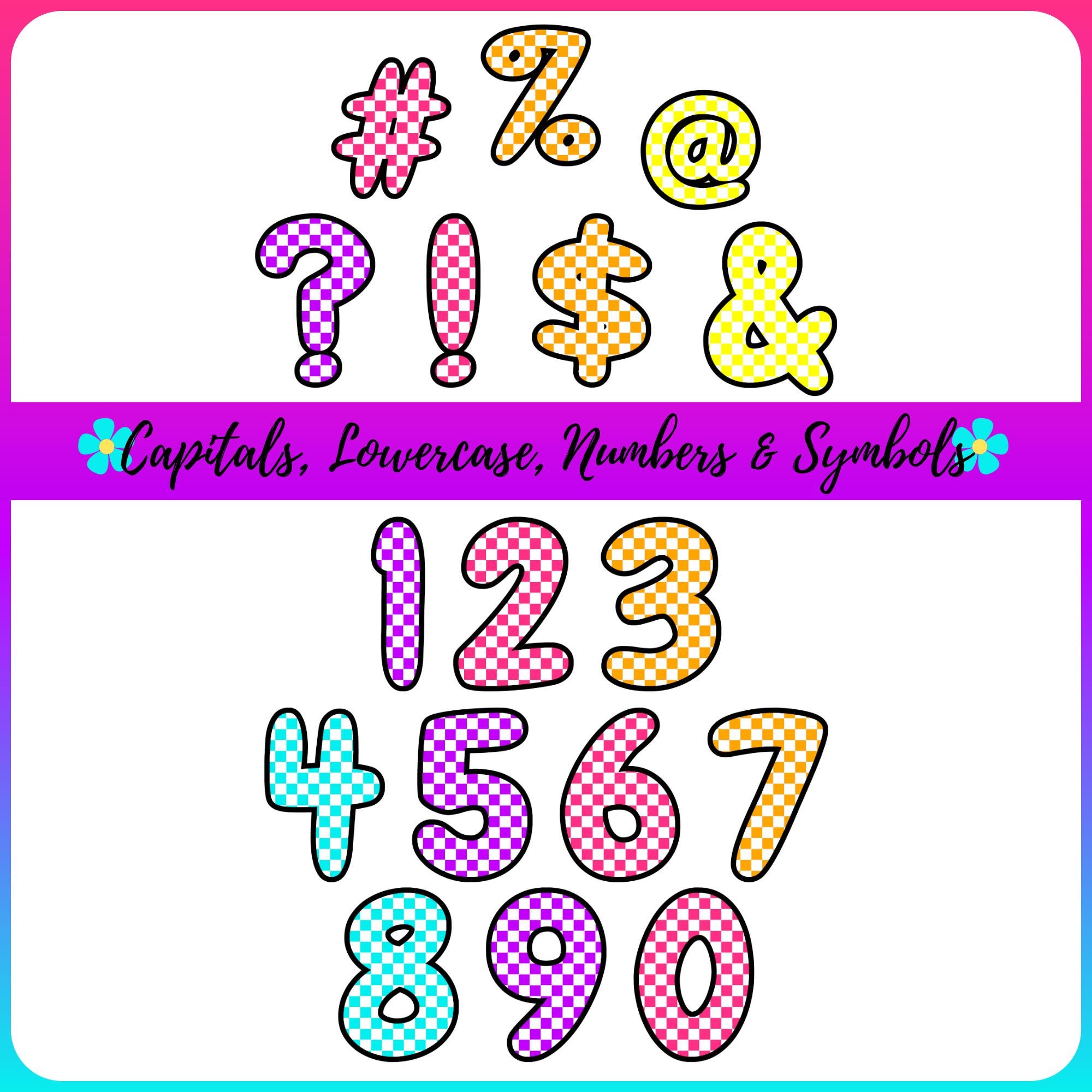 Bright Mini Check Alpha Doodle Letter Font PNG Clipart Printable ...