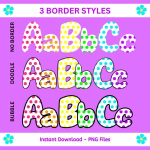 Bright Polka Dot Alpha Doodle Letter Font PNG Clipart Printable Digital ...