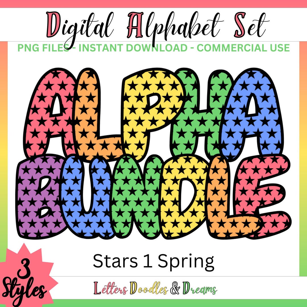 Pastel Stars Digital Alphabet Set, Printable PNG Alpha Pack Design ...