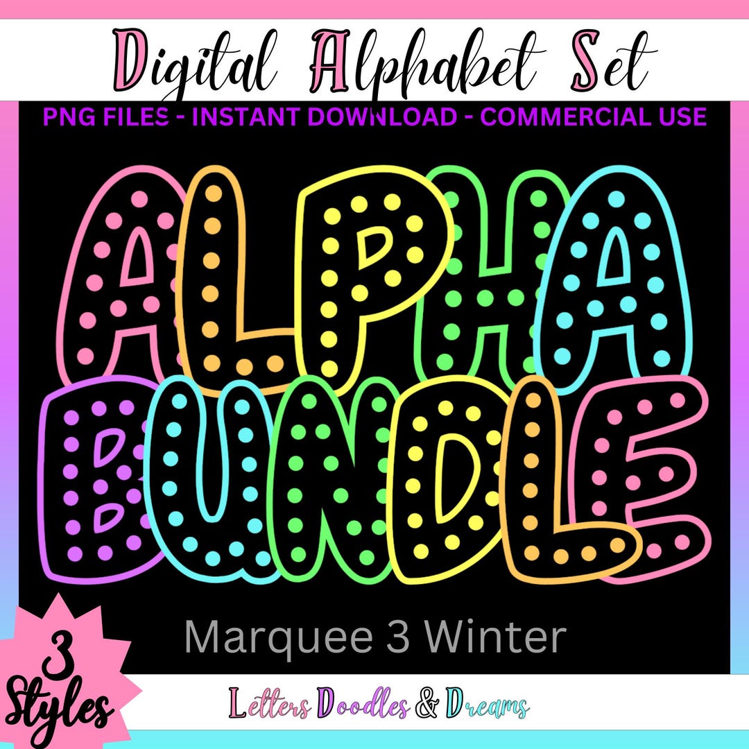 Pastel Bright Marquee Dot Doodle Letter Font Printable Digital Alphabet ...