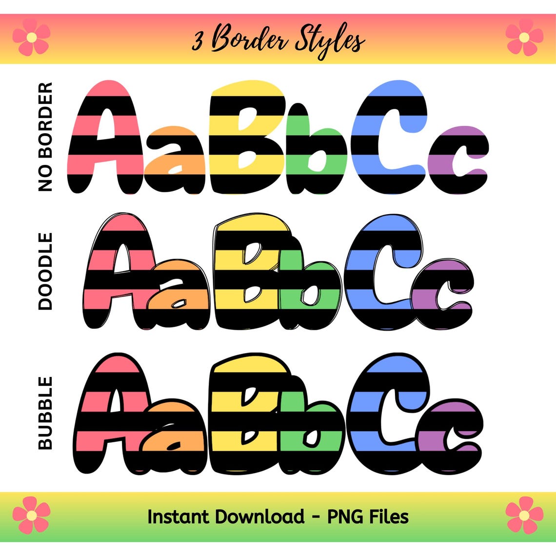 Pastel Stripes Digital Alphabet Set, Printable PNG Alpha Pack Design ...