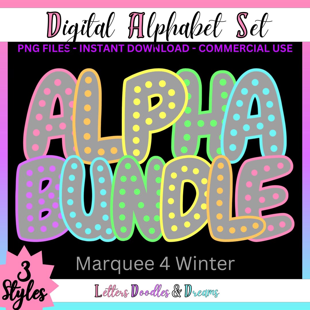 Pastel Bright Marquee Dot Doodle Letter Font Printable Digital Alphabet ...