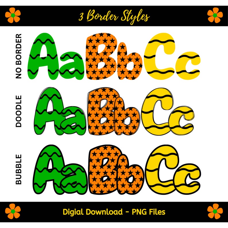 Stars & Streamers Digital Alphabet Set, Printable PNG Alpha Pack Design ...