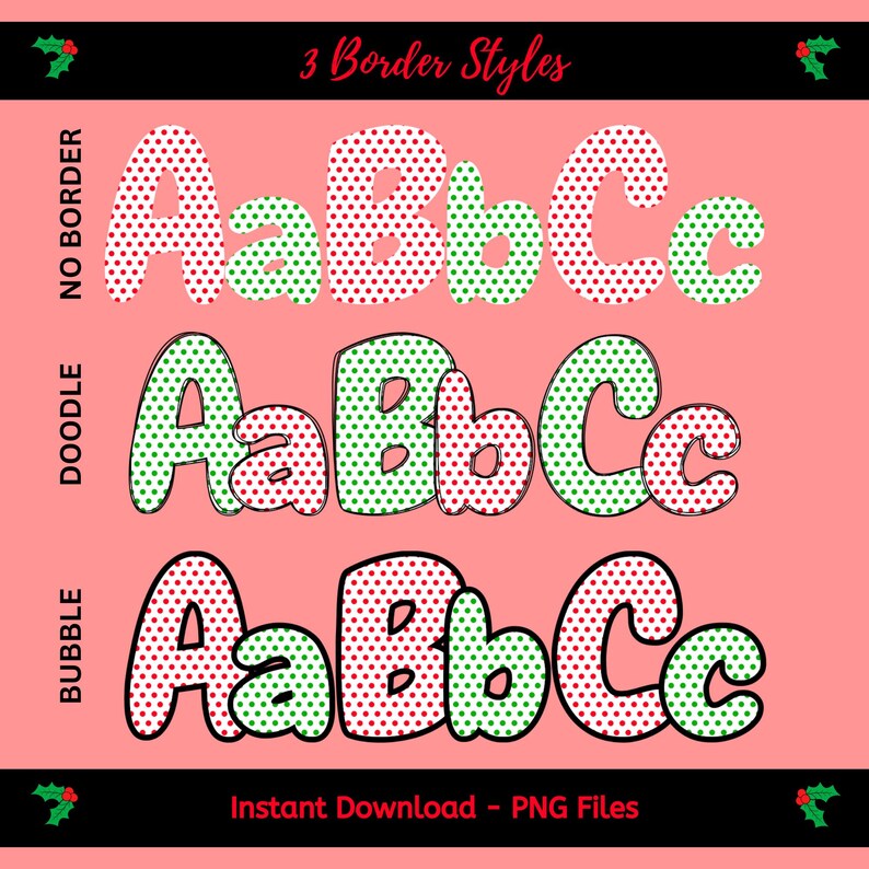 Christmas Mini Polka Digital Alphabet Set, Printable PNG Alpha Pack ...