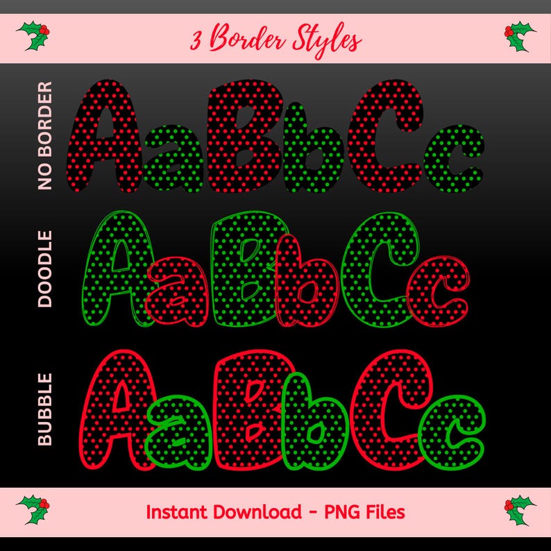 Christmas Mini Polka Dots Digital Alphabet Set, Printable PNG Font ...