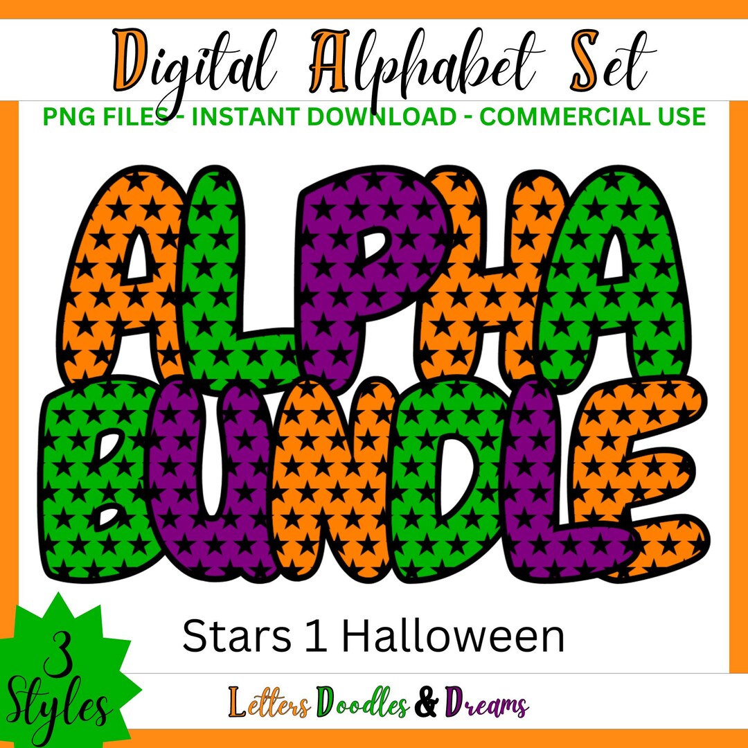Halloween Stars Digital Alphabet Set, Printable PNG Alpha Pack Design ...
