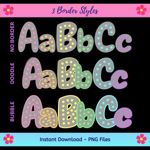 Pastel Bright Marquee Dot Doodle Letter Font Printable Digital Alphabet ...