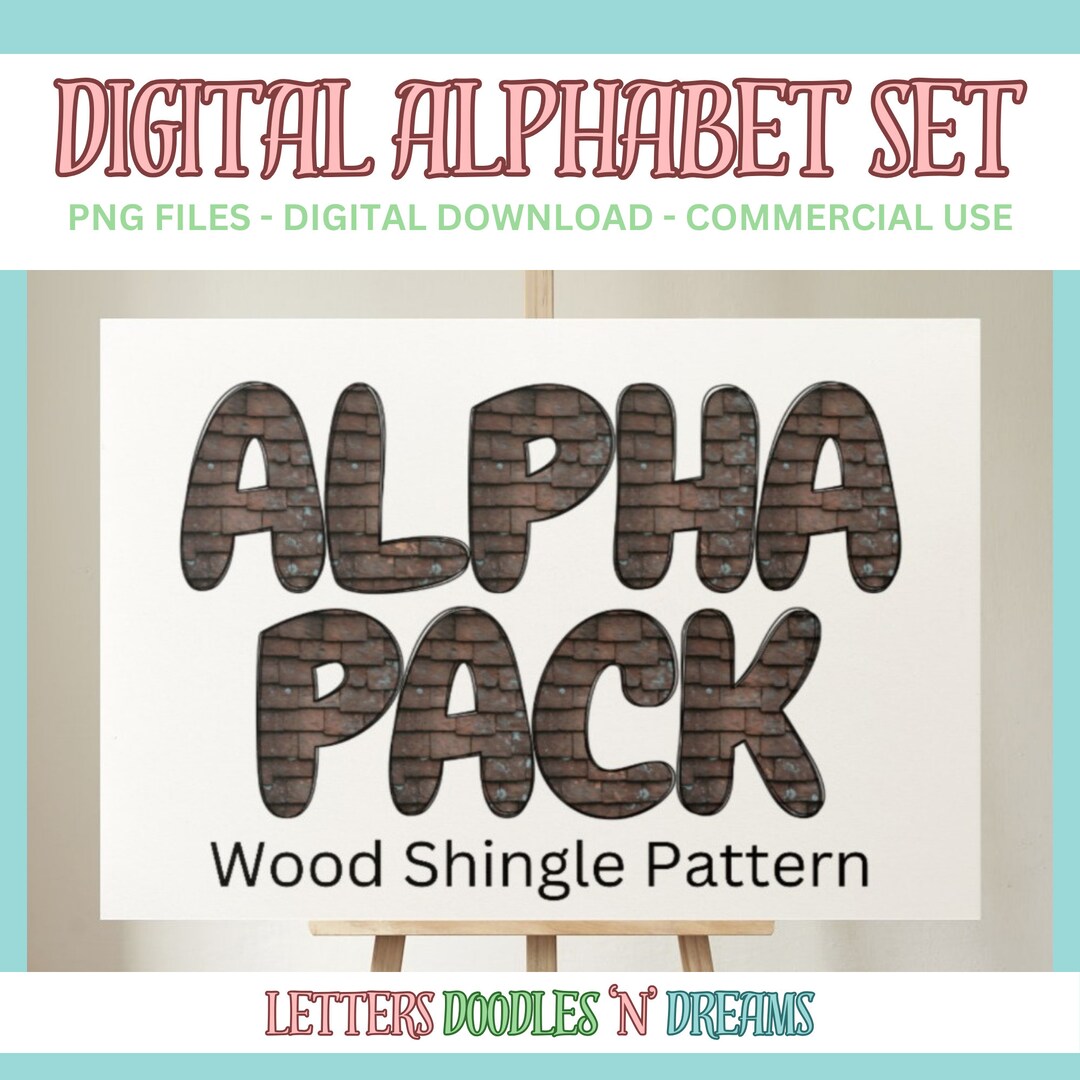 Wood Shingles Digital Alphabet Set, Printable PNG Alpha Pack Design ...